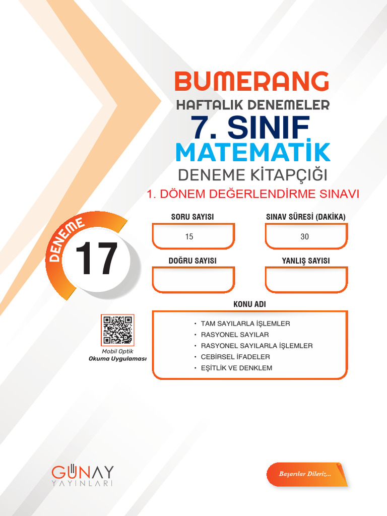 Sinif Matematä°k Bumerang 1. Dã Nem Tekrar Denemesä° | PDF Sinif Matematä°k Bumerang 1. Dã Nem Tekrar Denemesä° | PDF