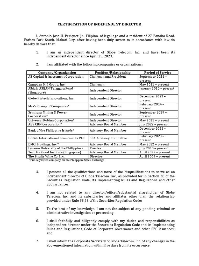 2024 Signed and Notarized Certificates of Independent Directors | PDF ...