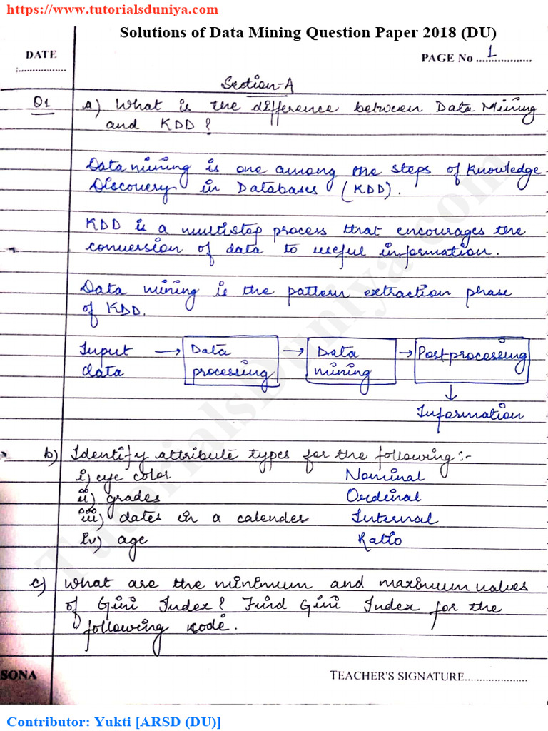 (Solutions) Data Mining Question Paper 2018 - Tutorialsduniya | PDF