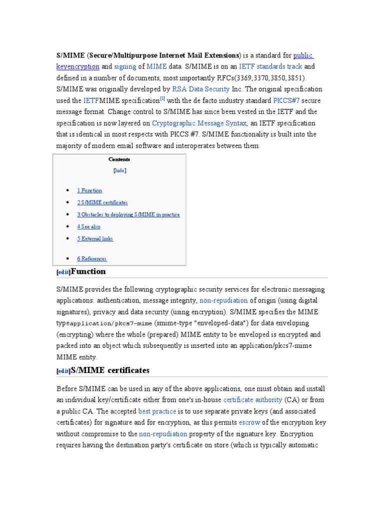Signing Mime Ietf Standards Track RSA Data Security Ietf PKCS#7 Cryptographic Message Syntax ...