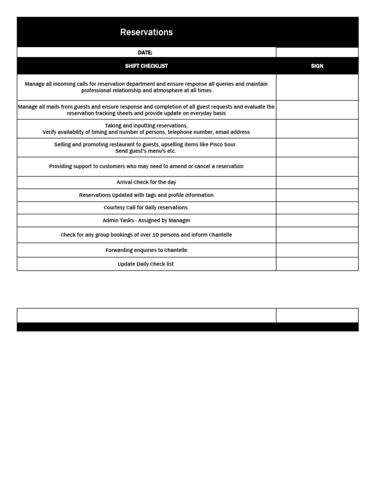 Reservation Checklist 2022 | PDF