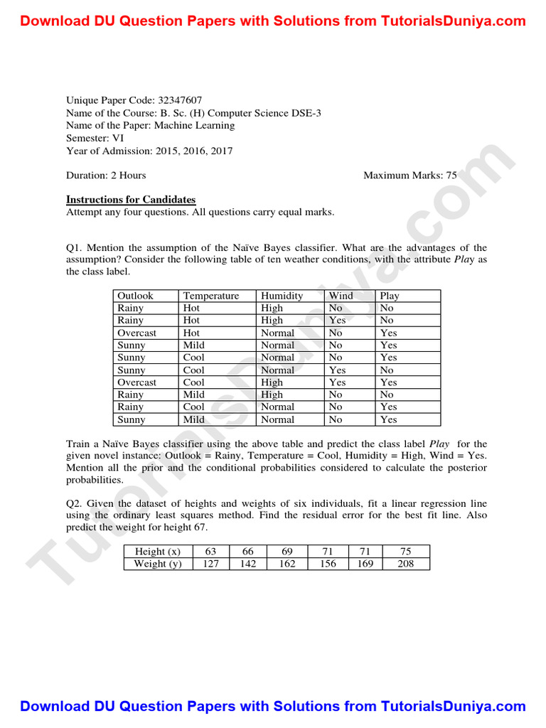 Machine Learning OBE Question Paper 2020 | PDF | Linear Regression ...