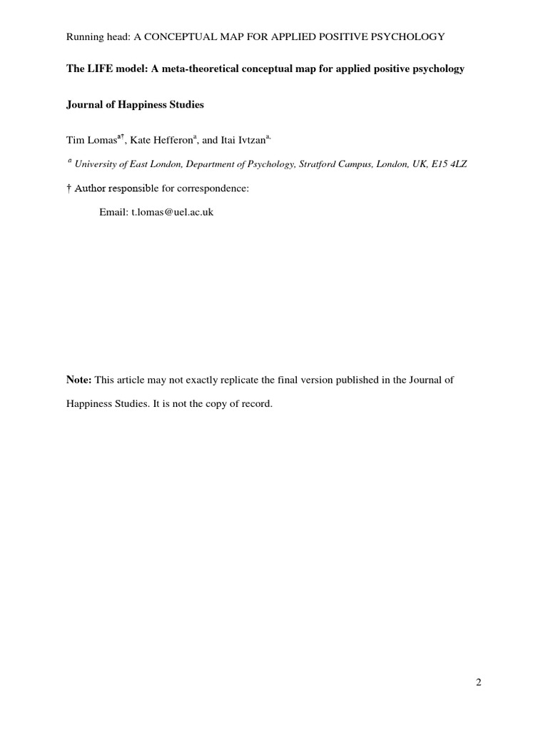 Lomas Et Al (2014) The LIFE Model - A Conceptual Map For Applied ...