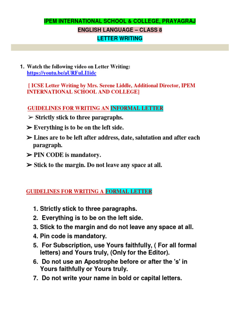 Cl 8 Letter Writing 1 (2) | PDF