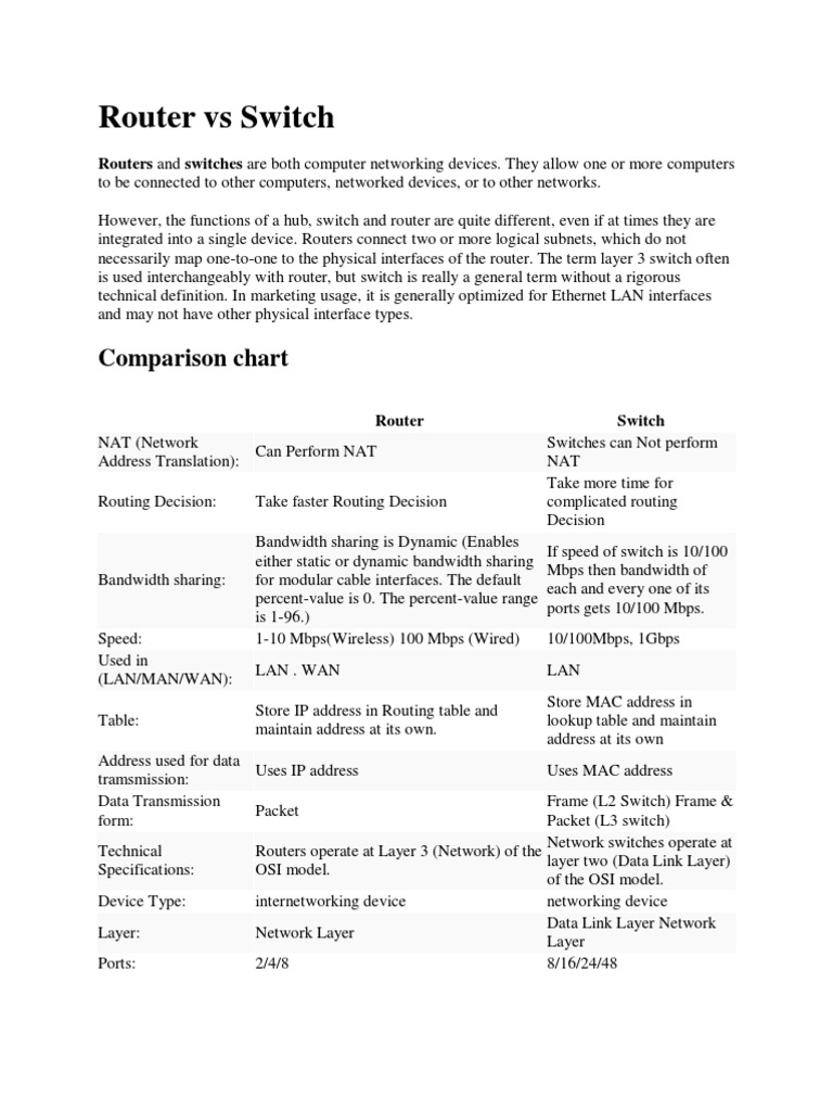 Router Vs Switch | PDF | Network Switch | Local Area Network