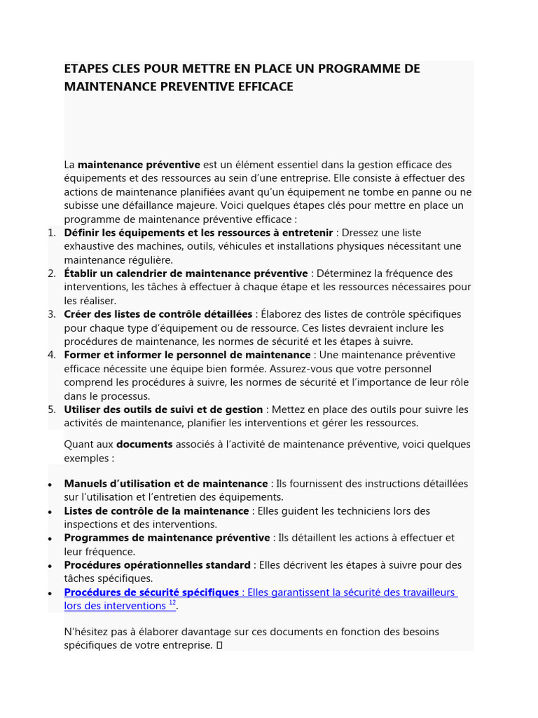 Cles Pour Une Maintenance Preventive Efficace | PDF | Management de la qualité | Sécurité des ...