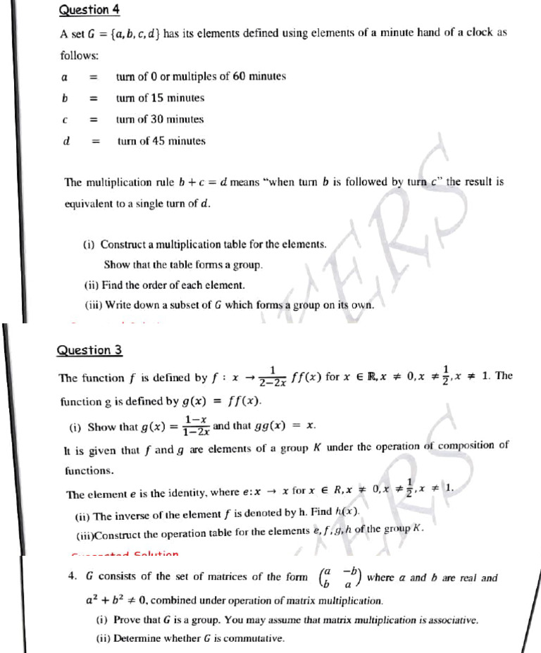 Group Math Test Number 4 | PDF | Group (Mathematics) | Function ...