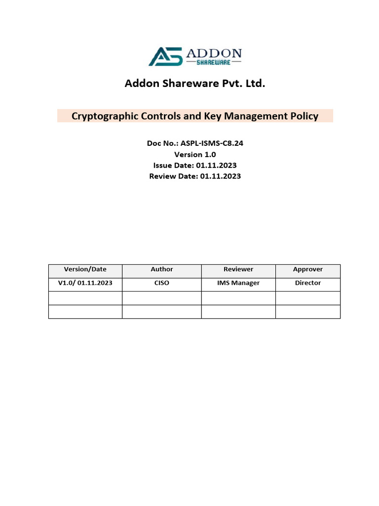 ASPL-ISMS-C8.24 Cryptographic Controls and Key Management Policy | PDF | Information Security ...