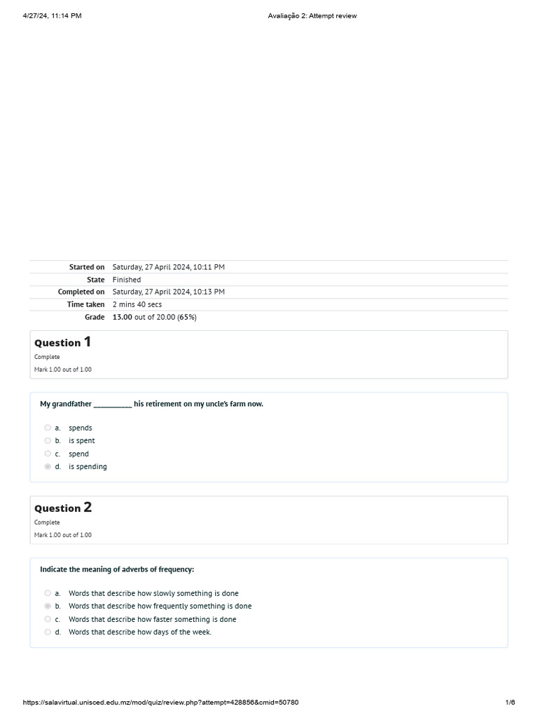 English Quiz Attempt Review | PDF | Verb | Grammatical Tense