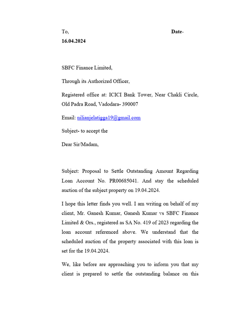 Letter To SBFC | PDF