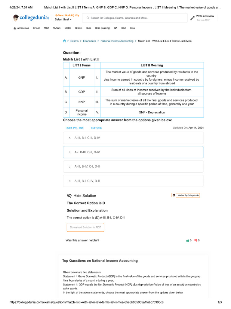 Match List I With List | PDF
