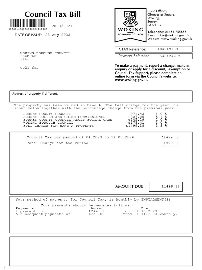 Woking Council Tax Bill Example 2023 | PDF | Debit Card | Taxes