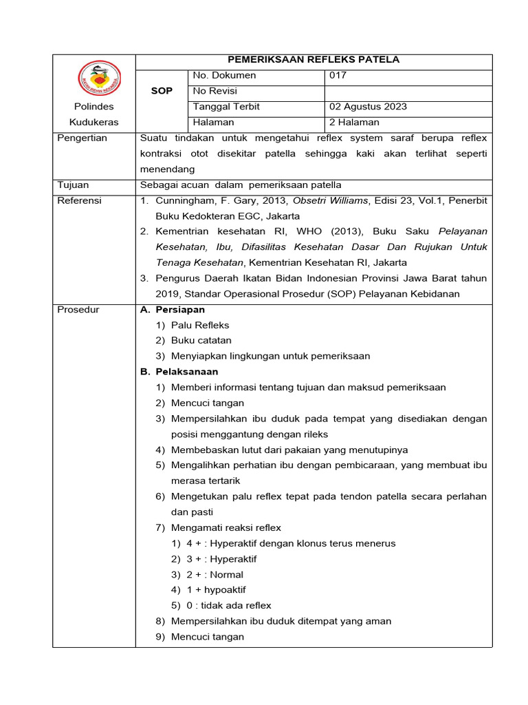 SOP Pemeriksaan Refleks Patela | PDF