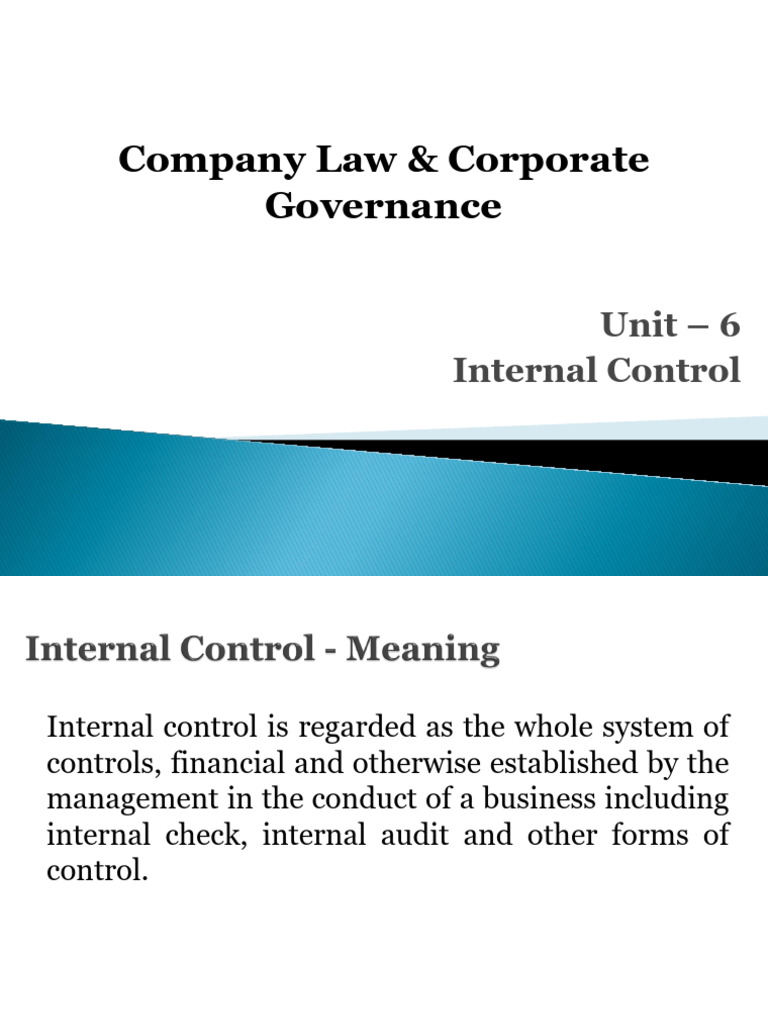 Company Law & Corporate Governance: Unit - 6 Internal Control | PDF ...