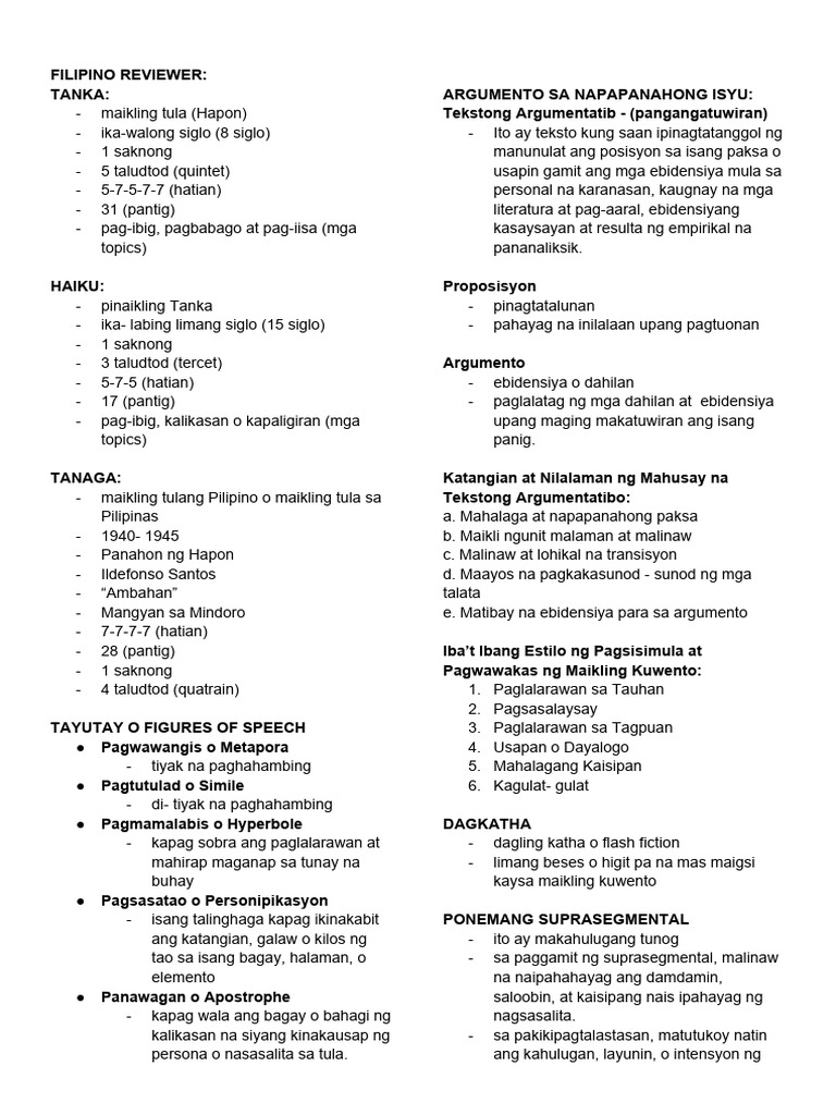 Filipino Reviewer | PDF