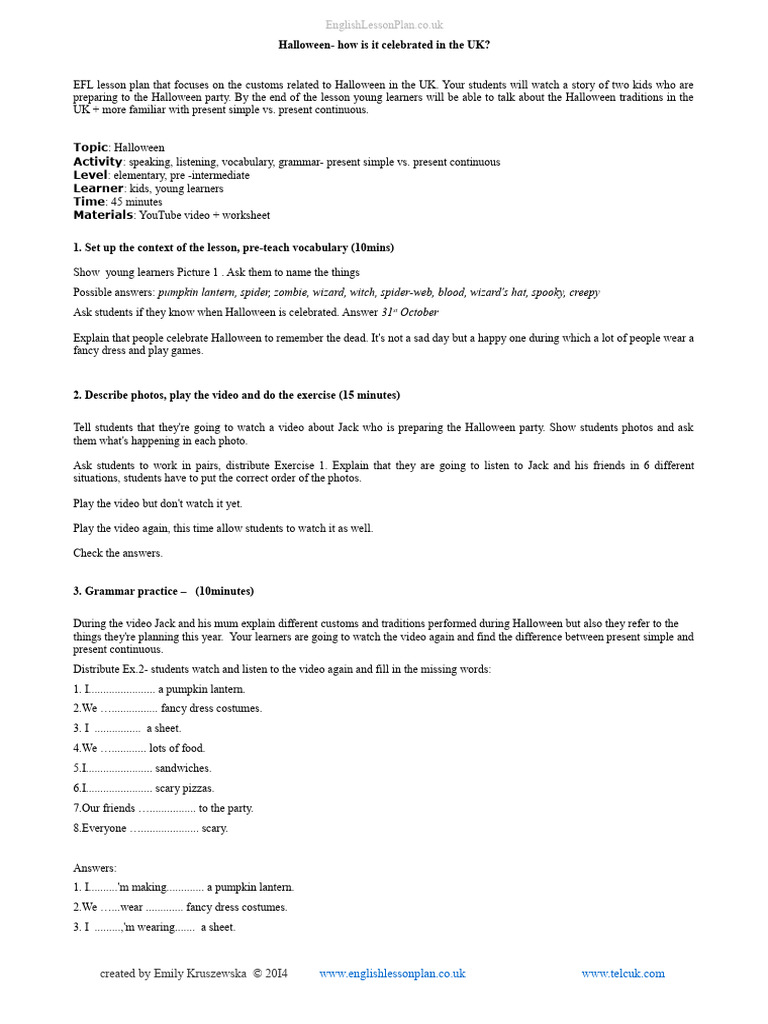 Halloween Lesson Plan for Kids A2 | PDF | Halloween