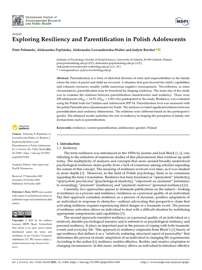 Exploring Resiliency and Parentification in Polish Adolescents | PDF ...