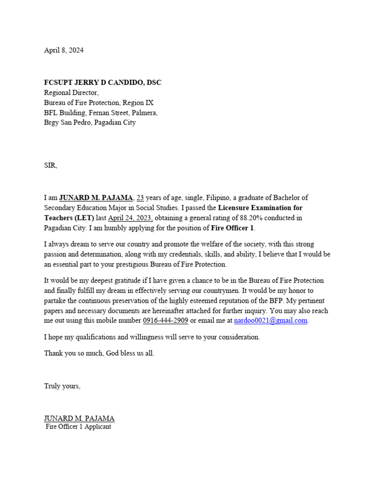 Application Letter BFP | PDF