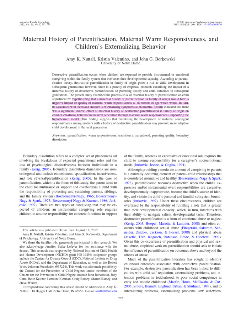 Maternal Parentification's Impact on Child Behavior | PDF | Parenting ...