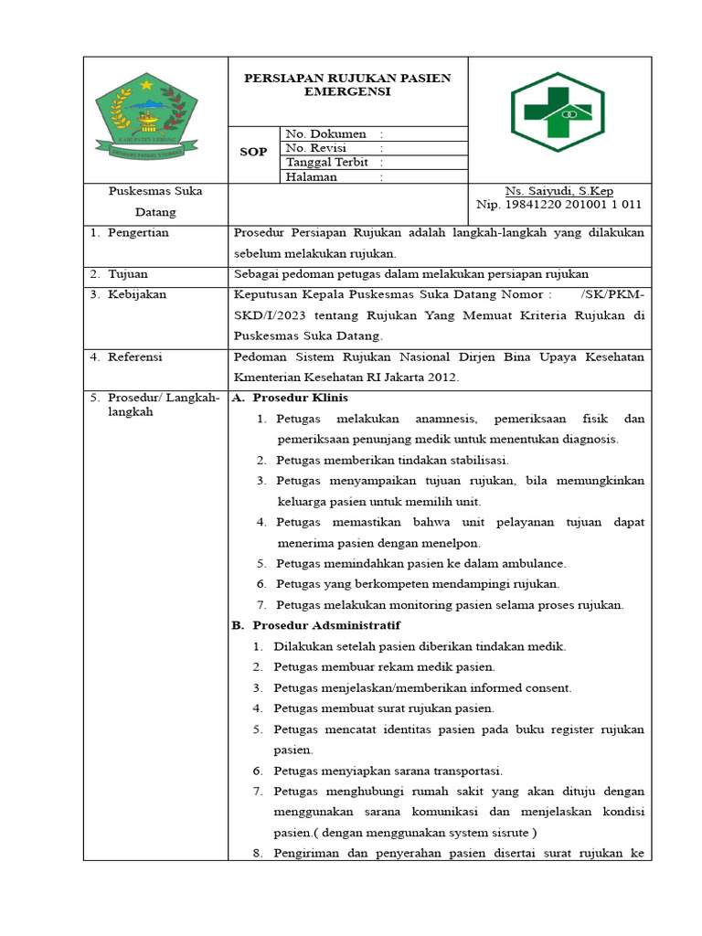 SOP Rujukan Pasien Emergensi | PDF | Pengembangan Diri | Sains & Matematika