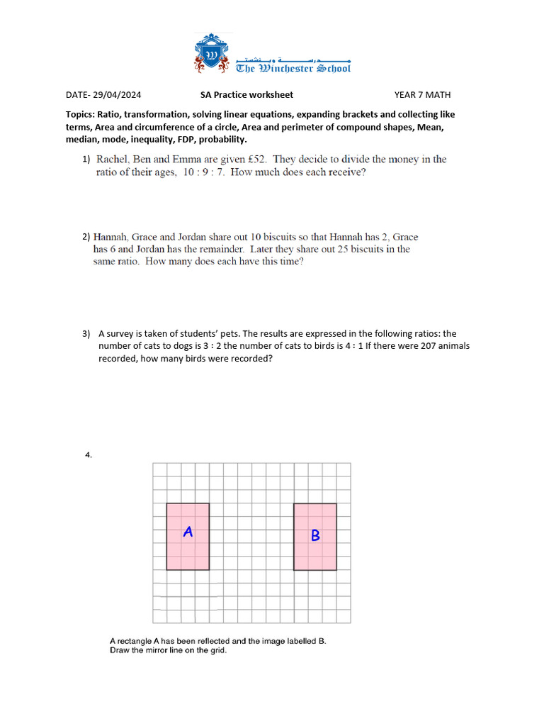 Year 7 Math Practice Worksheet | PDF | Science & Mathematics