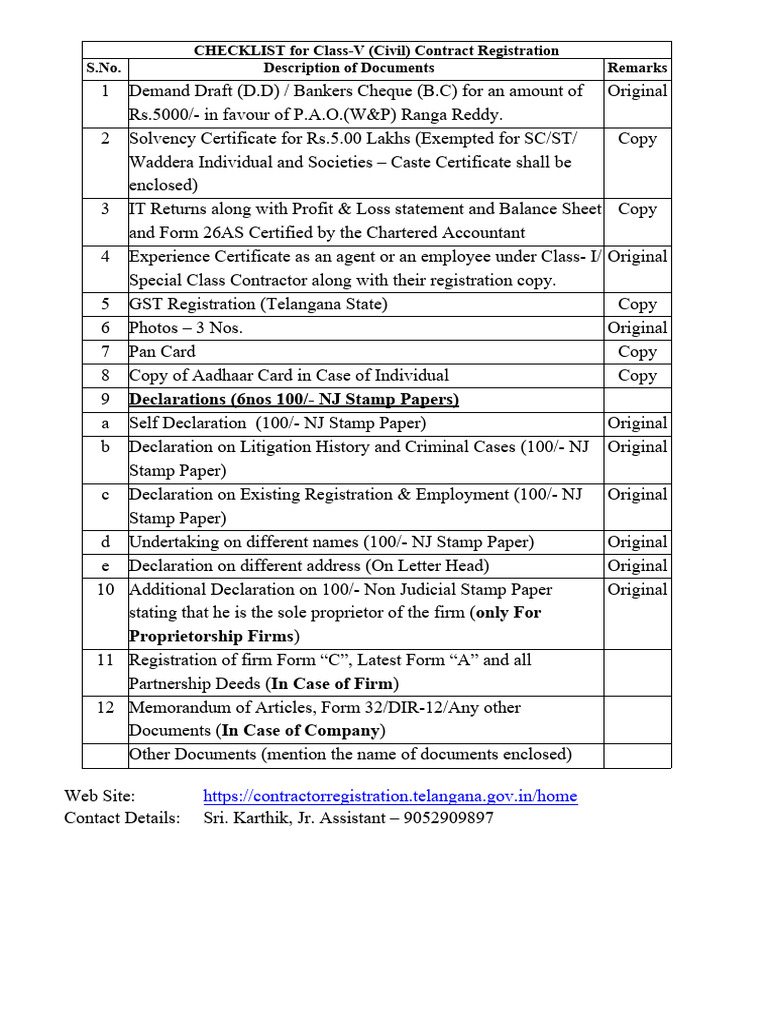 Class 5 Contractor Registration Checklist | PDF