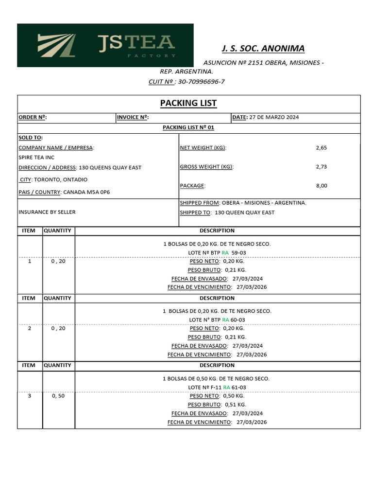 Packing List Spire Tea 27.03.2024 | PDF