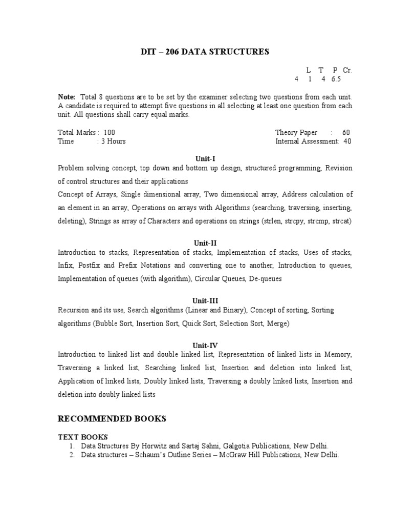 Data Structures Course Overview | PDF | Array Data Structure | Areas Of ...