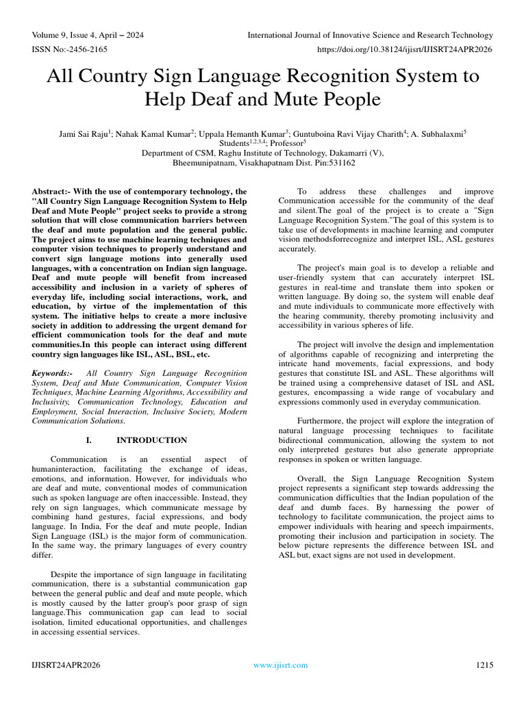 All Country Sign Language Recognition System To Help Deaf and Mute ...