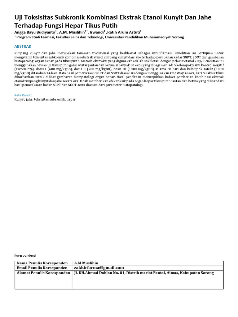 Uji Toksisitas Subkronis Dan Efek Pada Liver Tikus | PDF
