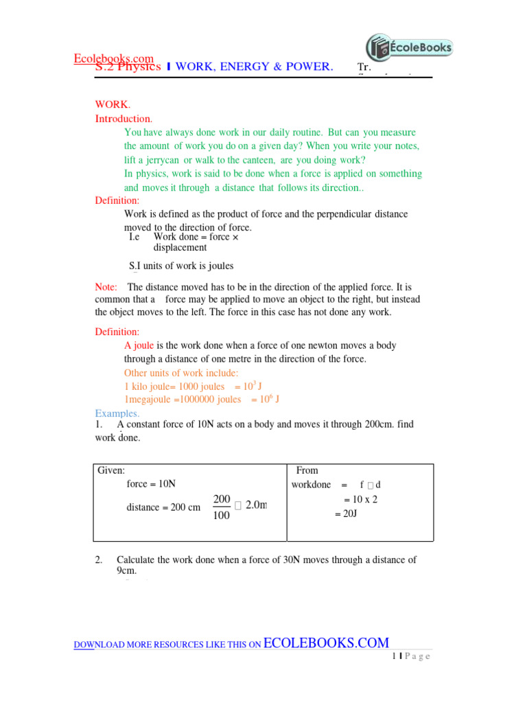 08 S.2 PHYSICS NOTES WORK ENERGY POWER TR. IBRAH (ecolebooks.com) | PDF ...