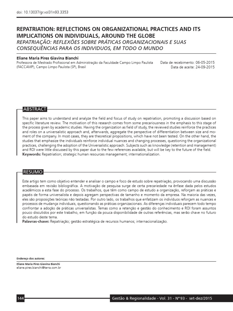 Repatriation Reflections On Organization | PDF | Employee Retention ...