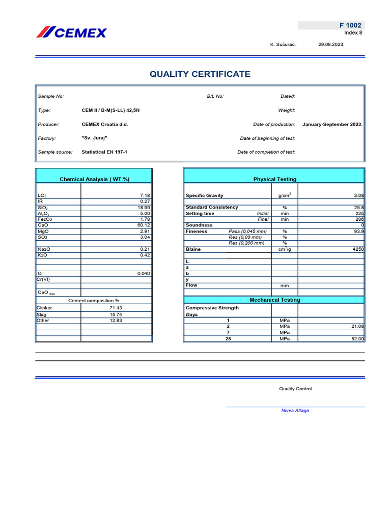 11.8.2 Cement Cem II-b (S-LL) 42,5 N Cemex | PDF
