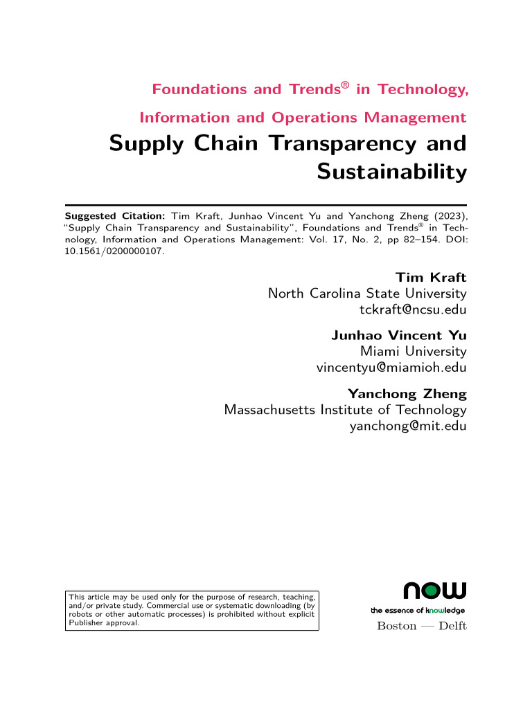 Supply Chain Transparency and Sustainablity | PDF | Supply Chain | Business