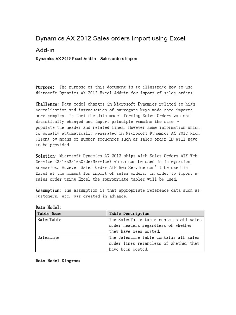 ax2012 导入销售订单的方法 | PDF | Microsoft Excel | Data Model