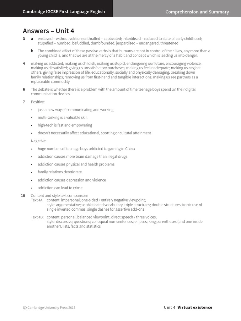 Answers Unit4 IGCSE FLE | PDF