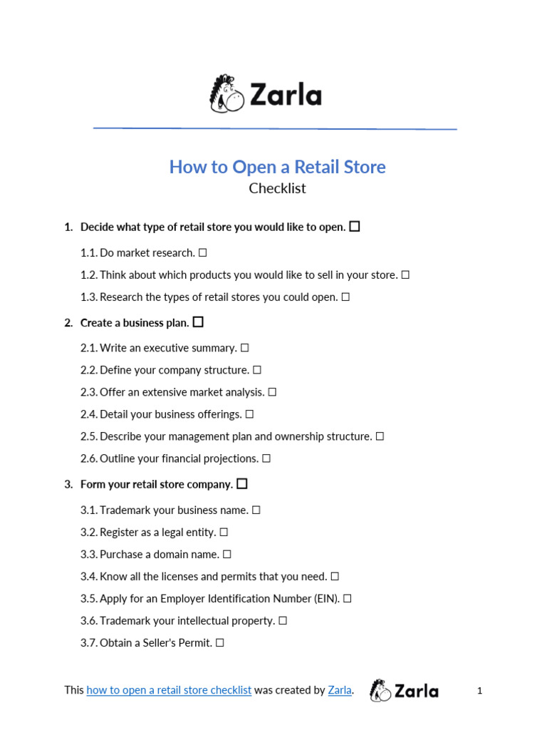 Zarla How To Open A Retail Store Checklist 20230926 | PDF | Retail ...