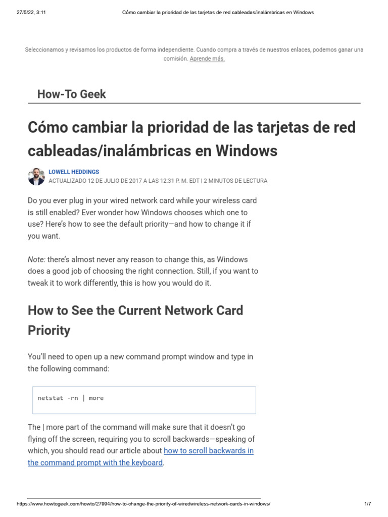 Cómo Cambiar La Prioridad de Las Tarjetas de Red Cableadas - Inalámbricas en Windows | PDF ...