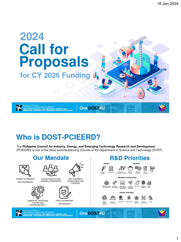 2024 Call for Proposals: PCIEERD Funding | PDF | Intelligence (AI ...