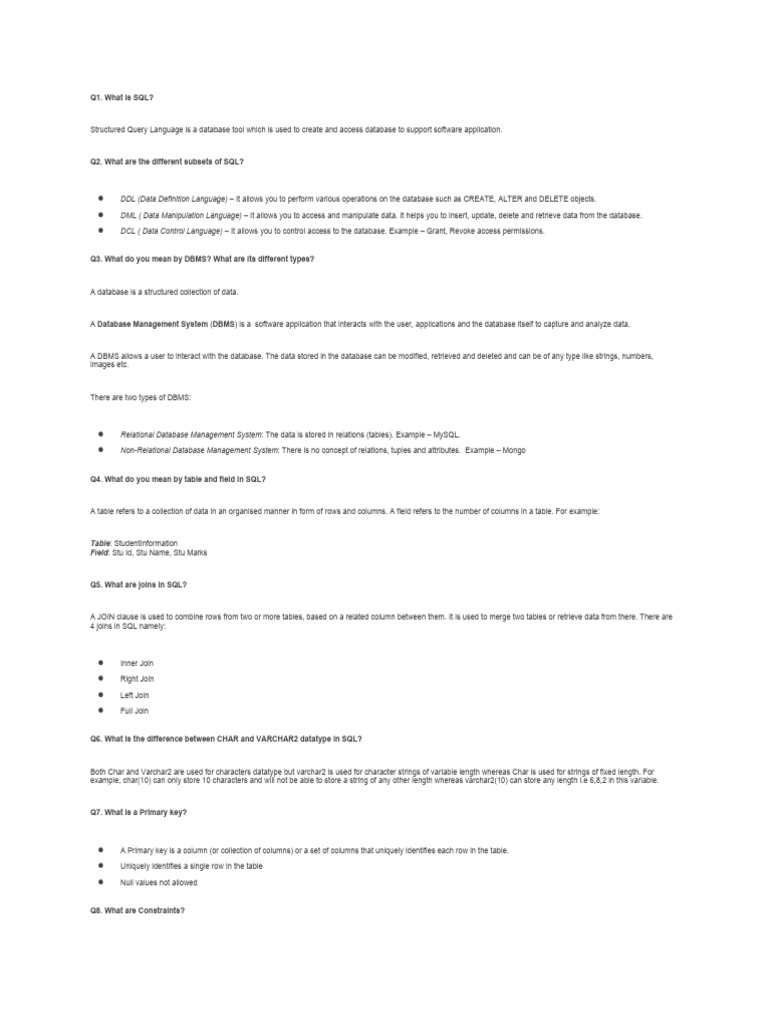 JMAN SQL Interview Questions Guide | PDF | Database Index | Relational Database