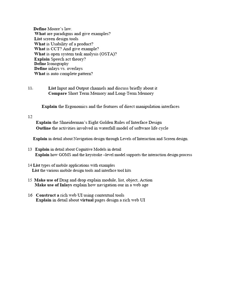 important question for model | PDF | Human–Computer Interaction | User Interface