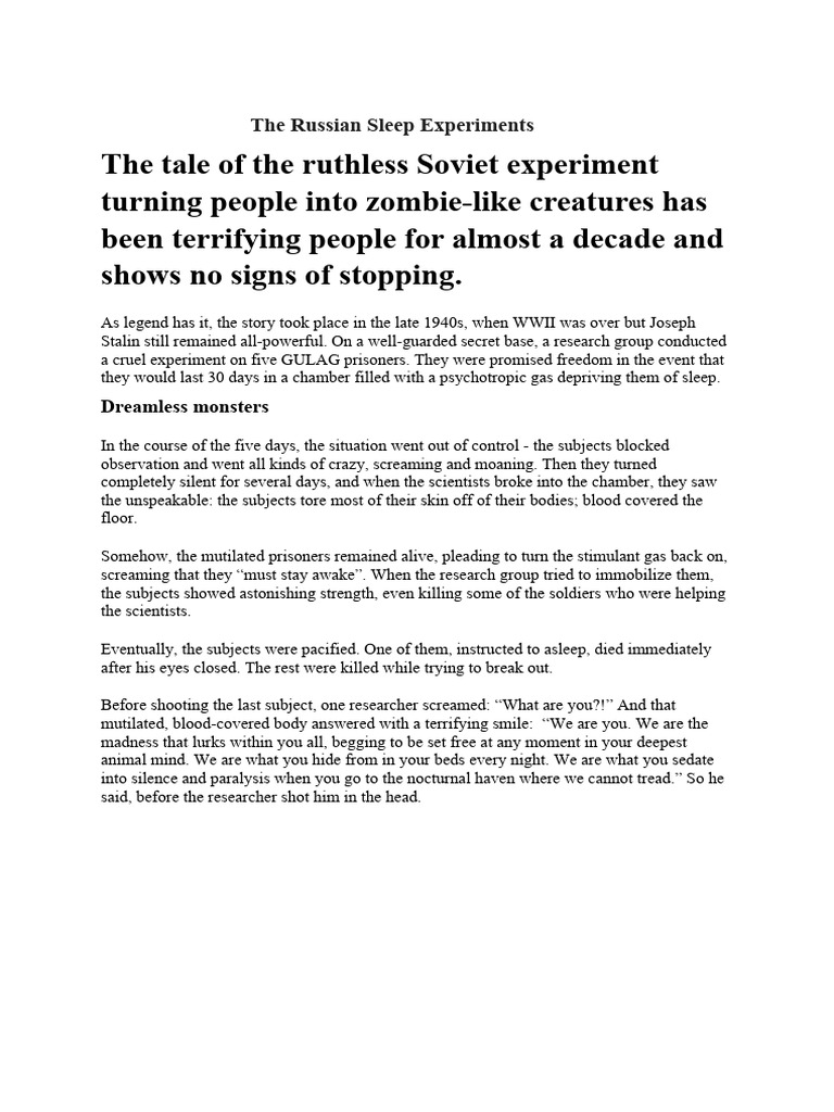The Russian Sleep Experiments | PDF