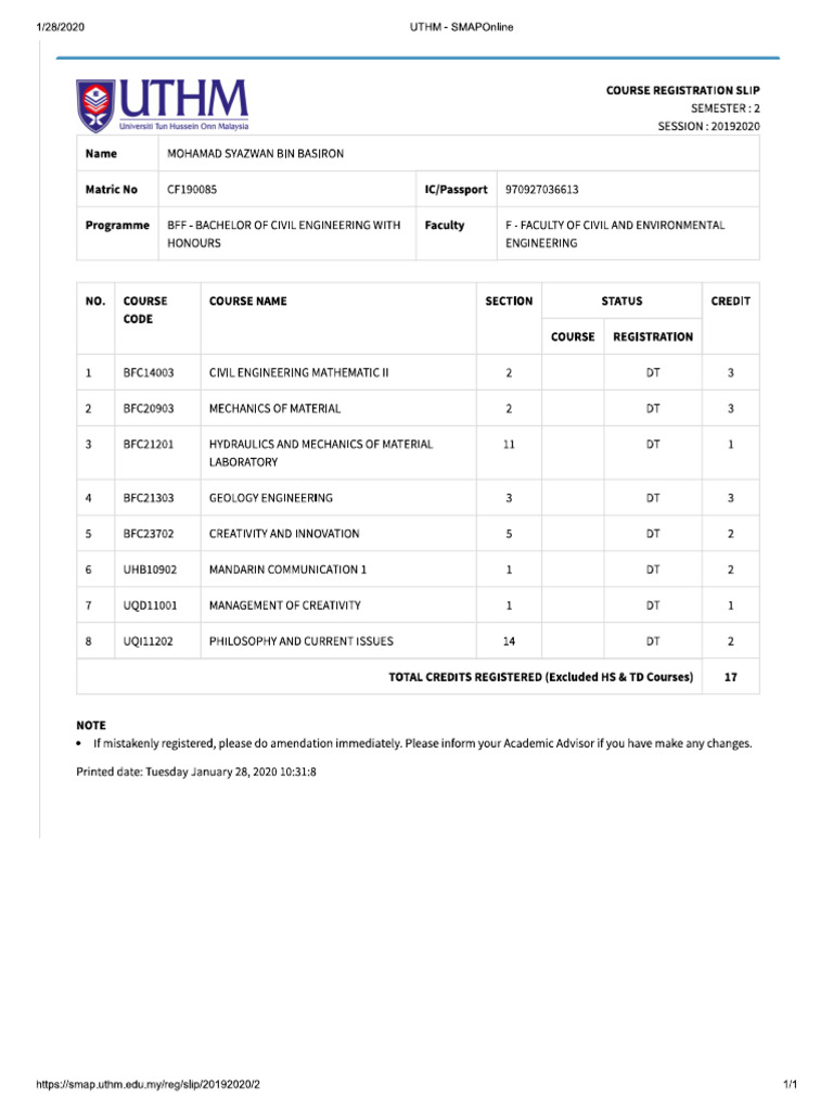 COurse SEM 2 UTHM | PDF