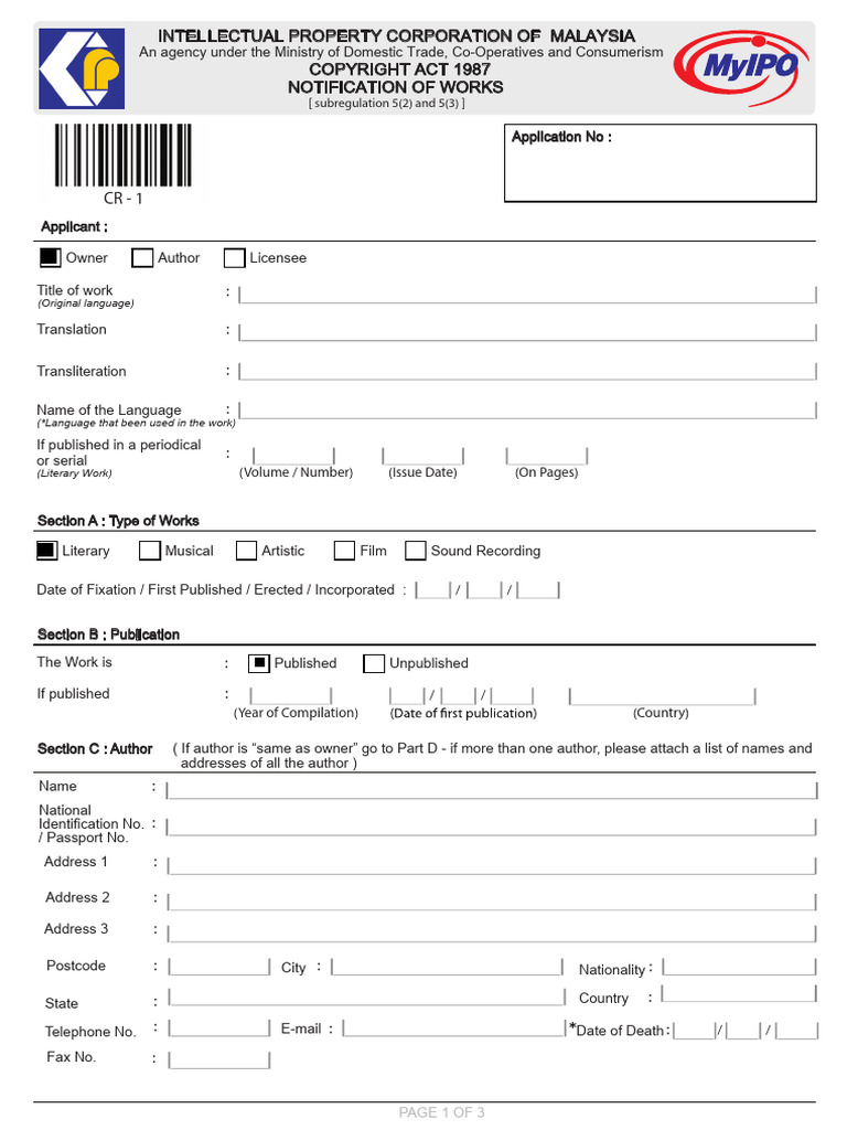 Borang CR-1 (KM) | PDF | Government Information | Intellectual Works