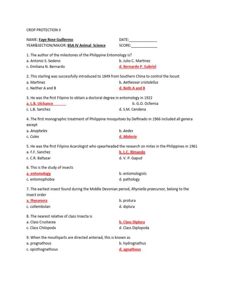 Entomology Quiz for BSA Students | PDF | Fungus | Insects