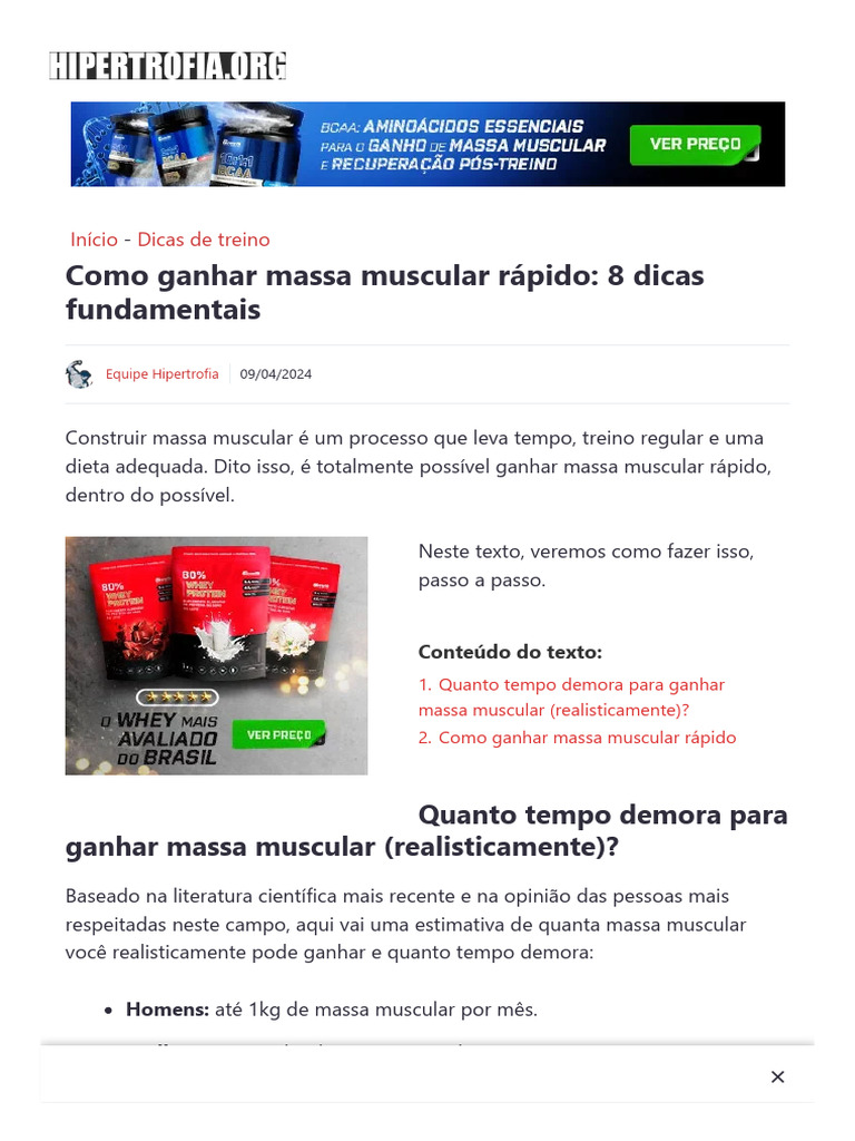 Como Ganhar Massa Muscular Rápido - 8 Dicas Fundamentais | PDF | Músculo | Proteínas