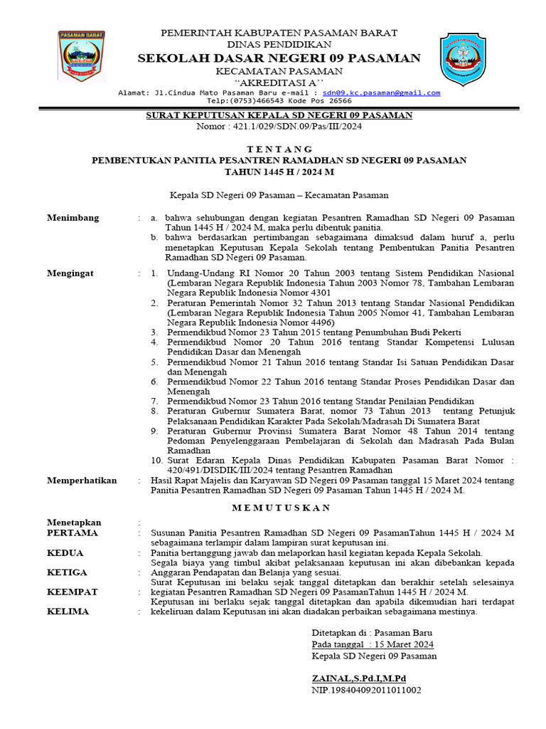 SK PESANTREN RAMADHAN 2024 | PDF