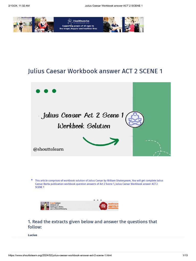 Julius Caesar Workbook answer ACT 2 SCENE 1 | PDF | Julius Caesar ...