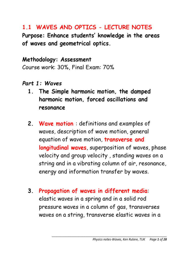 1.1 WAVES AND OPTICS | PDF | Waves | Electromagnetic Radiation
