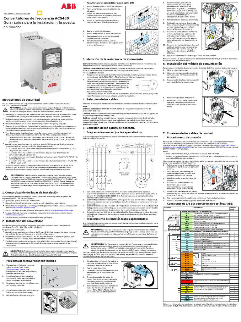 Guía Rápida para La Instalación y La Puesta en Marcha: Convertidores de Frecuencia ACS480 | PDF ...